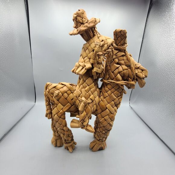 Accents | Vintage Mcm Mexican Folk Art Man Donkey Woven Rattan Figurine ...